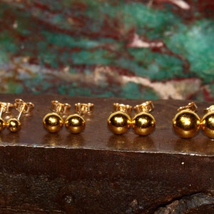 24k Gold Ball Studs - 3mm 4mm 5mm 6mm - Pick Your Size - Solid Gold ...