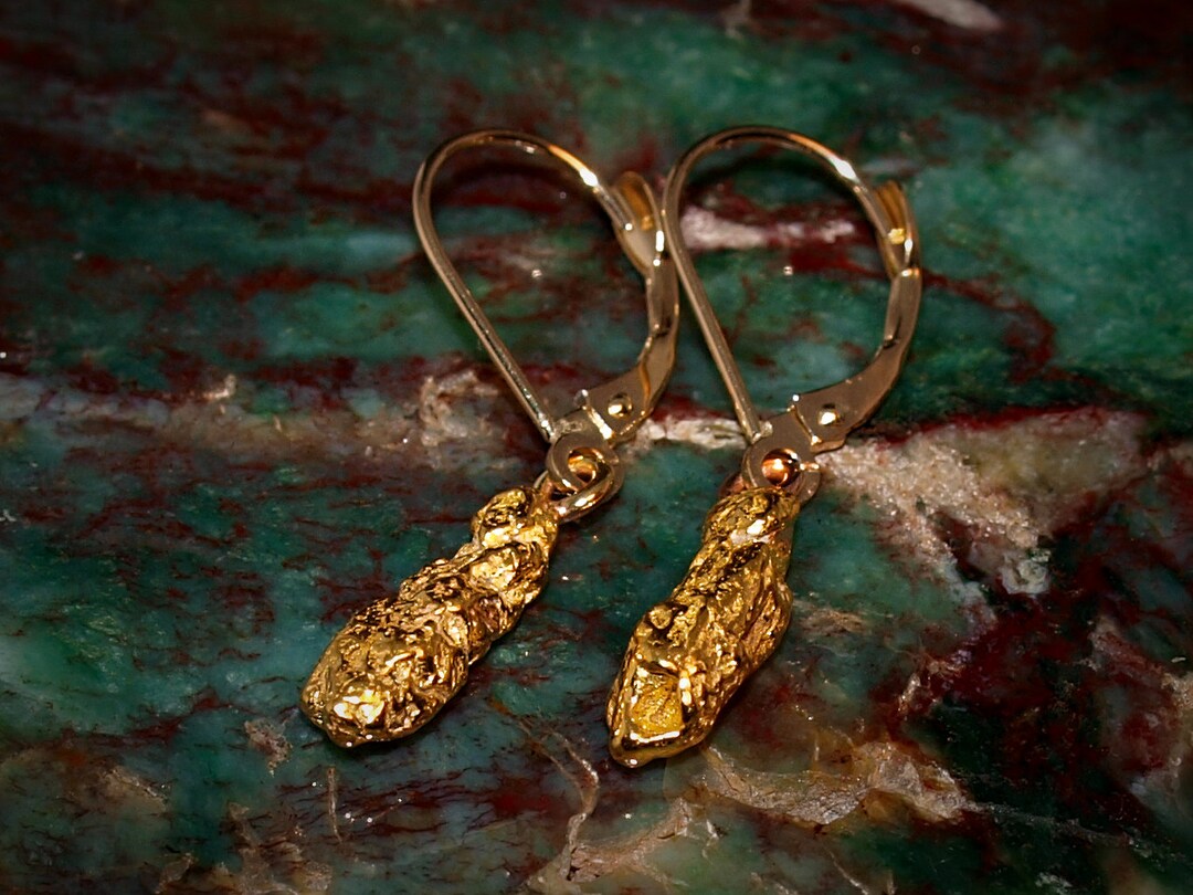 Gold Nugget Dangle Earrings Natural Gold Nugget Jewelry 14k Hooks With ...