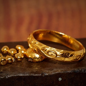 24K Gold Ring W/ Floral Inspired Pattern - Elegant Statement Jewelry ...