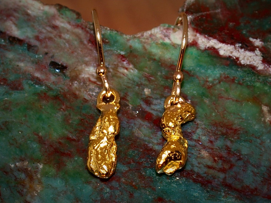 Gold Nugget Dangle Earrings - Natural Gold Nugget Jewelry - 14k Hooks ...