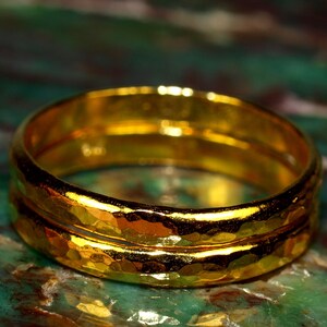 24k Double Gold Band - Solid Pure Gold - Hand Forged Hammered Half ...