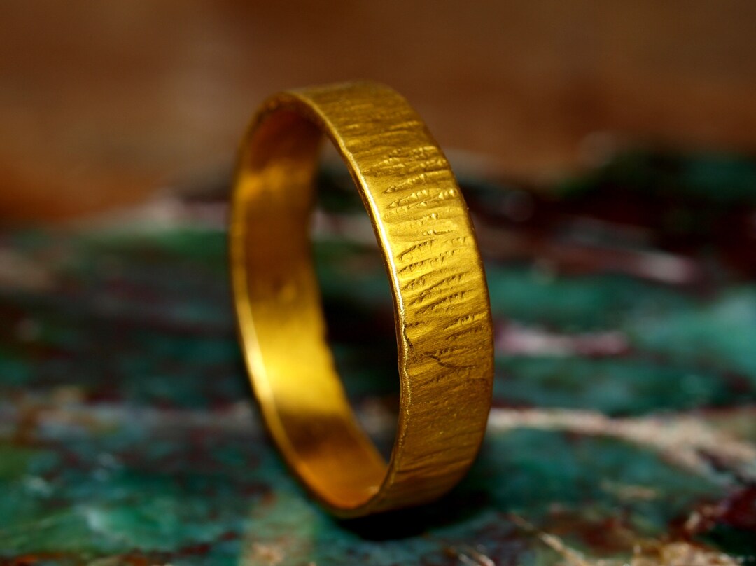 24k Gold Band - Solid Pure Gold - Hand Forged Hammered Flat Wide Ring ...