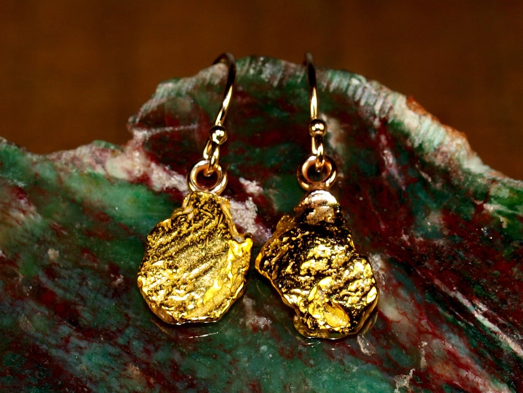 Gold Nugget Dangle Earrings - Natural Gold Nugget Jewelry - 14k Hooks ...