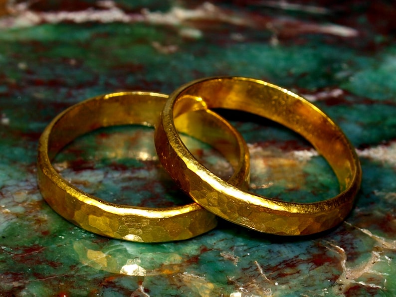 24k Double Gold Band - 8mm Stacked - Solid Pure Gold - Hand Forged ...