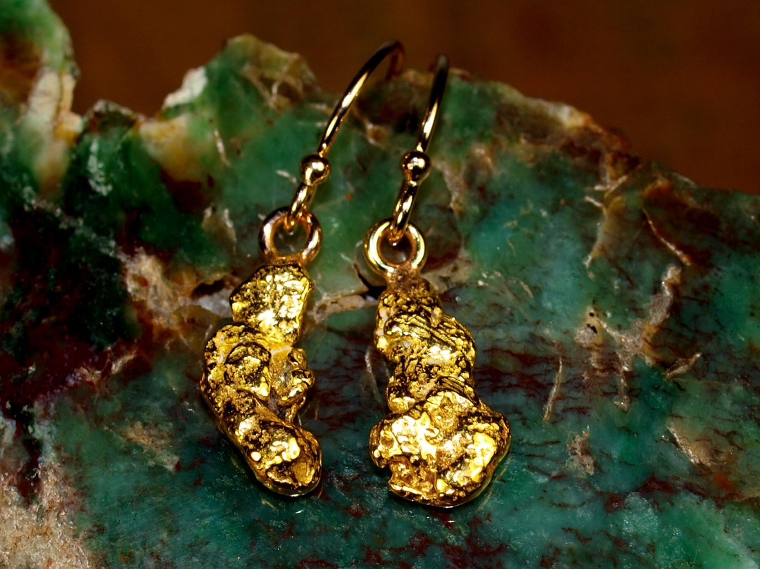 Gold Nugget Dangle Earrings - Natural Gold Nugget Jewelry - 14k Hooks ...