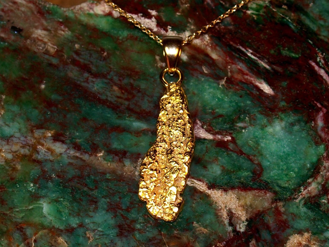 Gold Nugget Charm Necklace - Long Genuine Alaska Gold Nugget - Placer ...