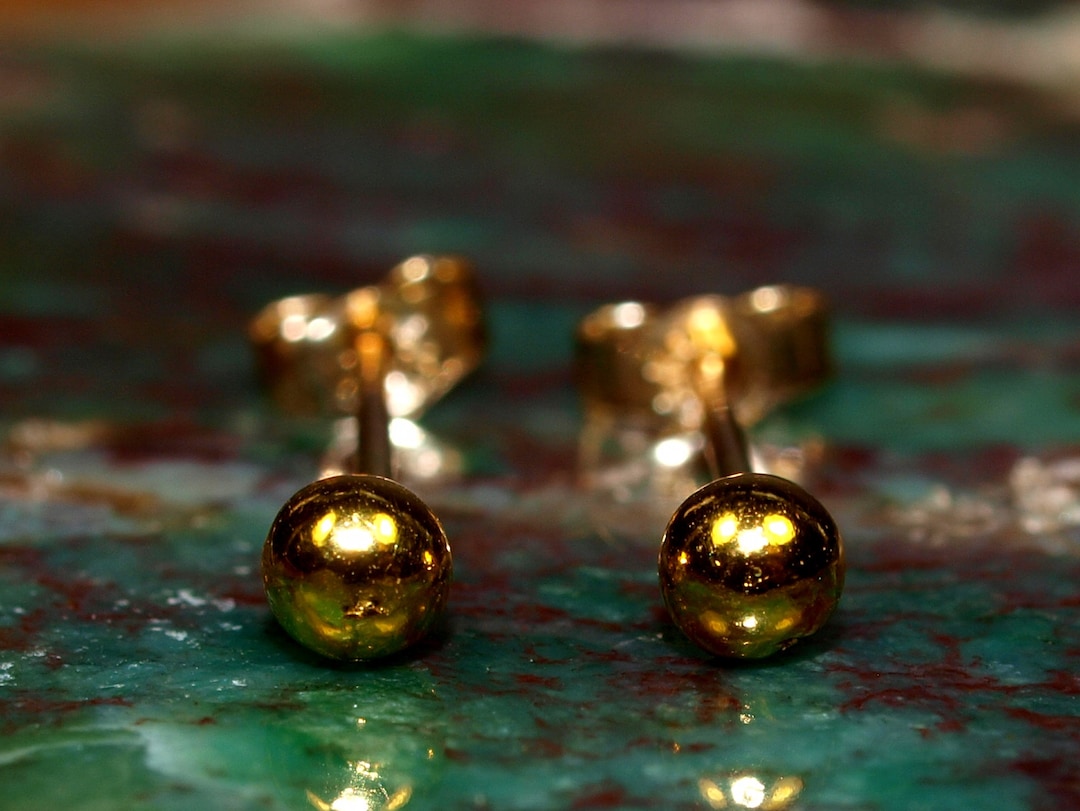 Small 24k Gold Studs - High Purity 3mm Solid Gold Balls - Minimalist ...