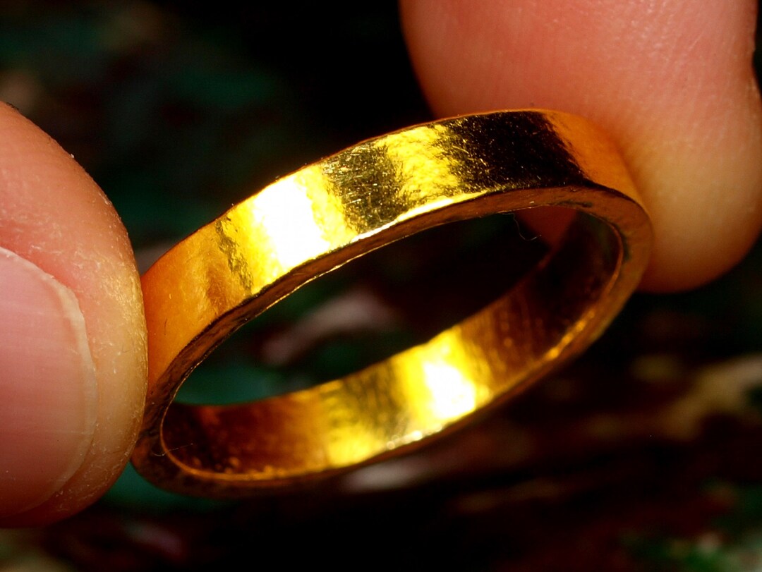 24k Smooth Gold Band - 4mm Wide - Solid Pure Gold - Hand Forged ...
