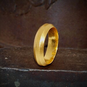 24k Gold Band - 6mm Wide Solid Pure Gold - Hand Forged Angular ...