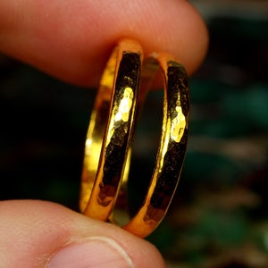 24k Double Gold Band - Solid Pure Gold - Hand Forged Hammered Half ...