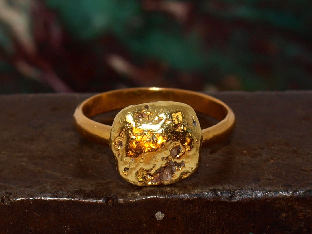 Natural Gold Nugget Ring - Size 8 - Smooth 22k Band Ring - High Purity ...