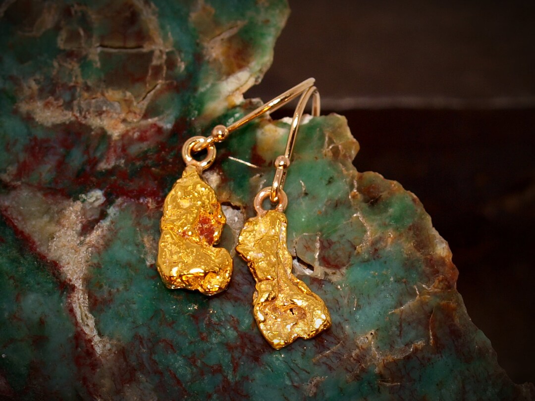 Gold Nugget Dangle Earrings - Natural Gold Nugget Jewelry - 14k Hooks ...