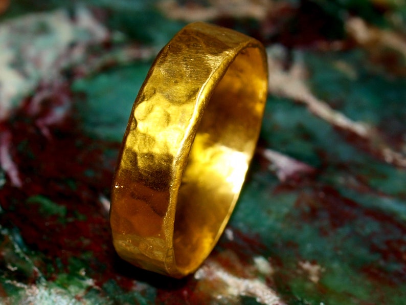 24k Gold Ring 6mm Wide Band Hand Forged Hammered Ring - Etsy