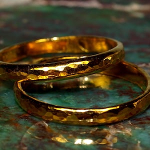 24k Double Gold Band - Solid Pure Gold - Hand Forged Hammered Half ...