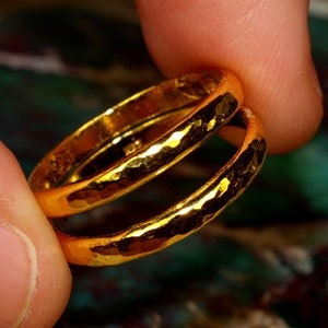 24k Double Gold Band - Solid Pure Gold - Hand Forged Hammered Half ...