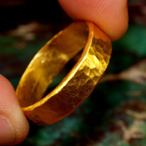 Smooth Bevel Finish Solid 24k Gold Ring - Etsy