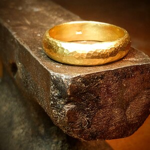 24k Gold Band - 6mm Half-round Solid Gold - Hand Forged Hammered ...