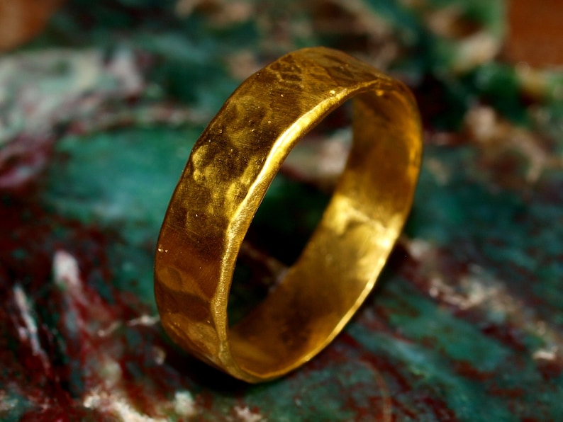 24k Gold Ring 6mm Wide Band Hand Forged Hammered Ring - Etsy