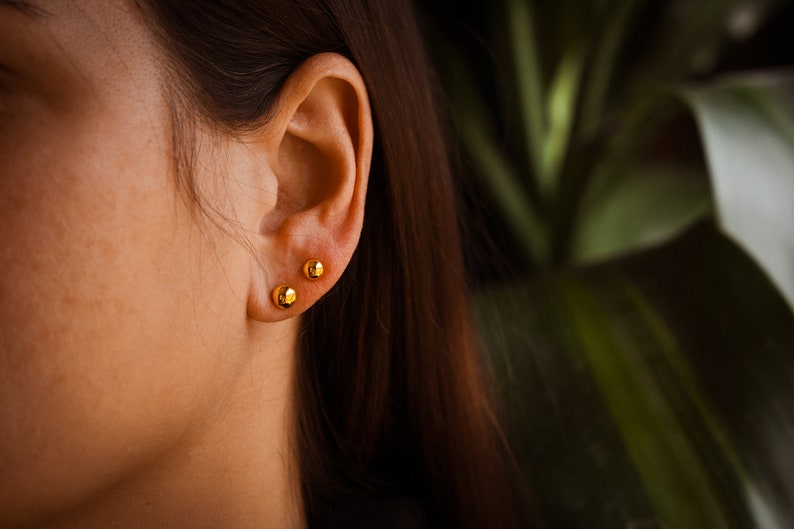 24k Gold Ball Studs - 3mm 4mm 5mm 6mm - Pick Your Size - Solid Gold ...