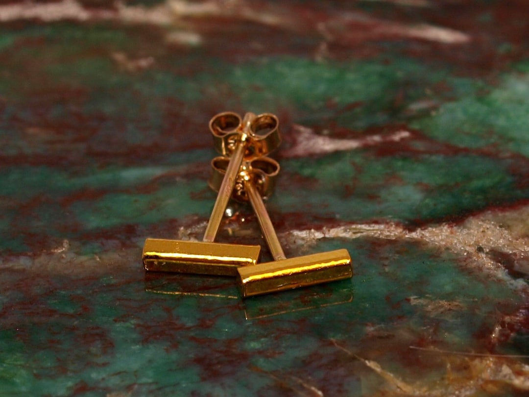 Tiny 24k Gold Bar Studs - High Purity 7mm Gold Bars - Minimalist Gold ...