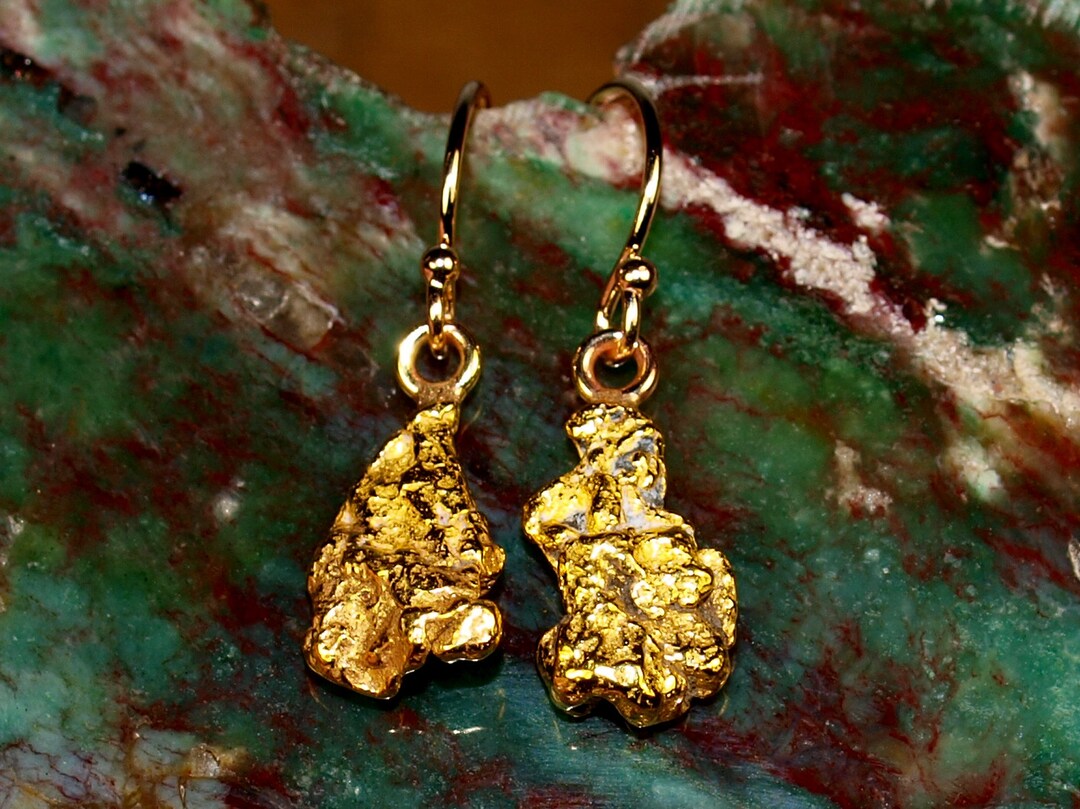 Gold Nugget Dangle Earrings - Natural Gold Nugget Jewelry - 14k Hooks ...
