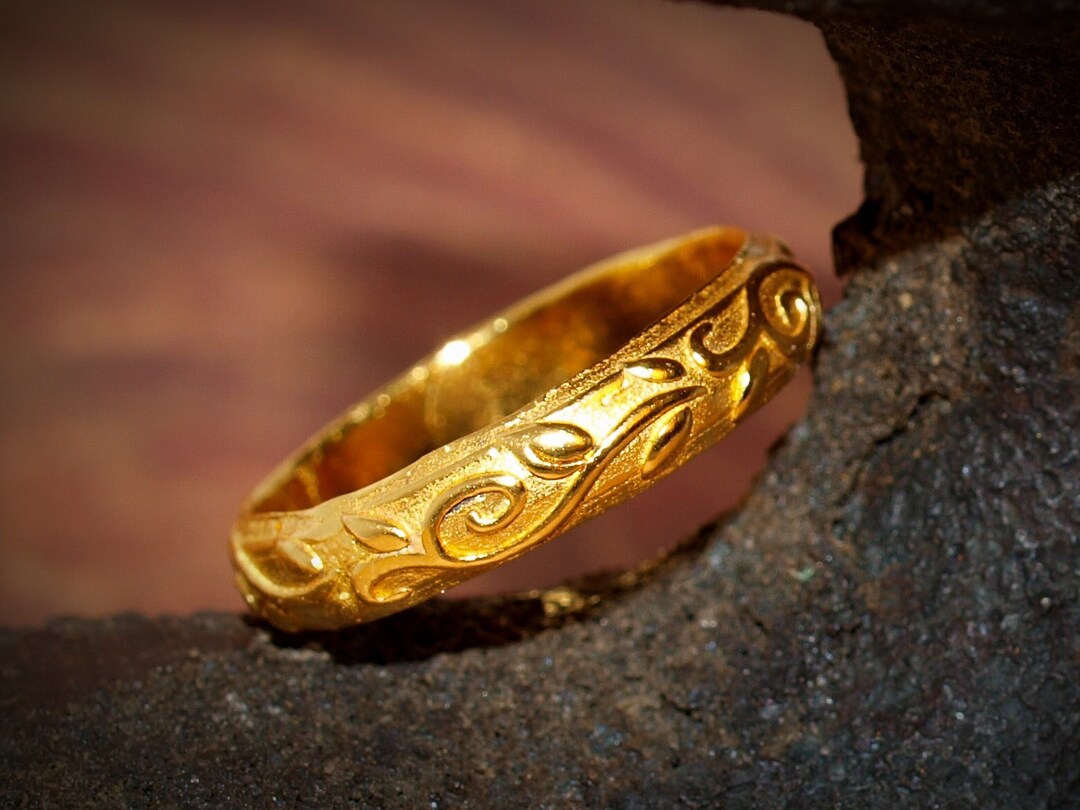 24K Gold Ring W/ Floral Inspired Pattern - Elegant Statement Jewelry ...