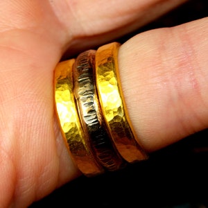 24k Double Gold Band - 8mm Stacked - Solid Pure Gold - Hand Forged ...