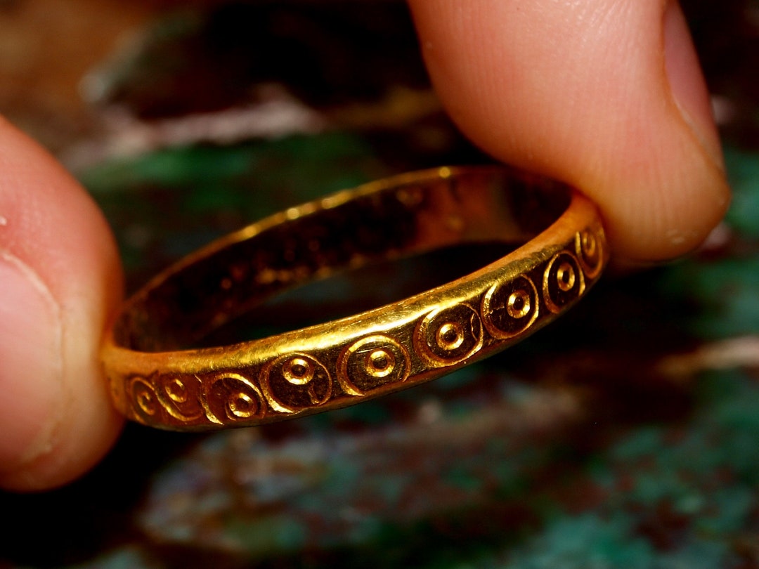 24k Gold Band - Hand Forged Hammered Half-round Ring - Rustic Handmade ...
