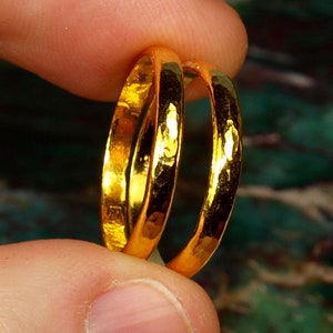 24k Double Gold Band - Solid Pure Gold - Hand Forged Hammered Half ...