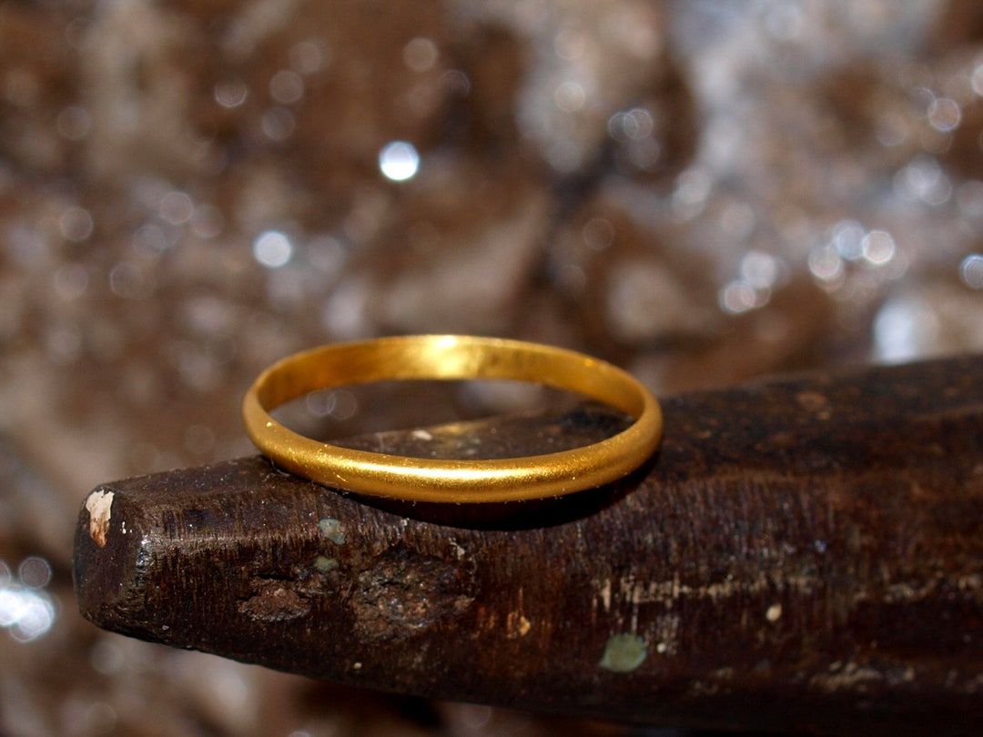 24k Tiny Gold Band - Solid Pure Gold - Hand Forged Half-round Ring ...
