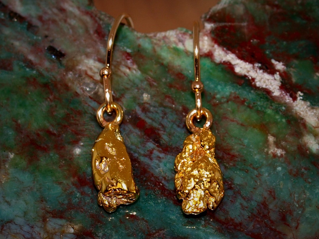 Gold Nugget Dangle Earrings - Natural Gold Nugget Jewelry - 14k Hooks ...