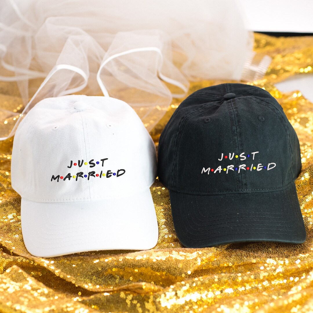 Just Married Matching Couple, Embroidered Hat, Friends Font, Wedding ...