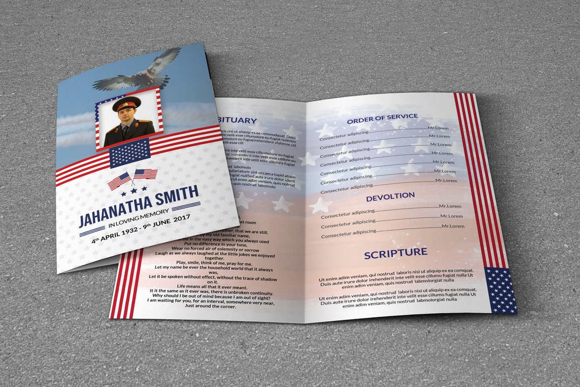 Military Army Funeral Program Template Memorial Program - Etsy