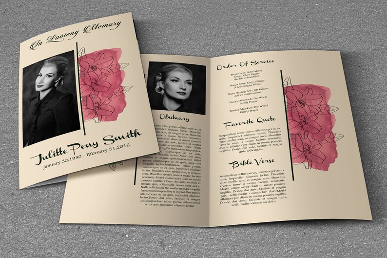 Vintage Funeral Program Template: Bifold Obituary (digital Download ...