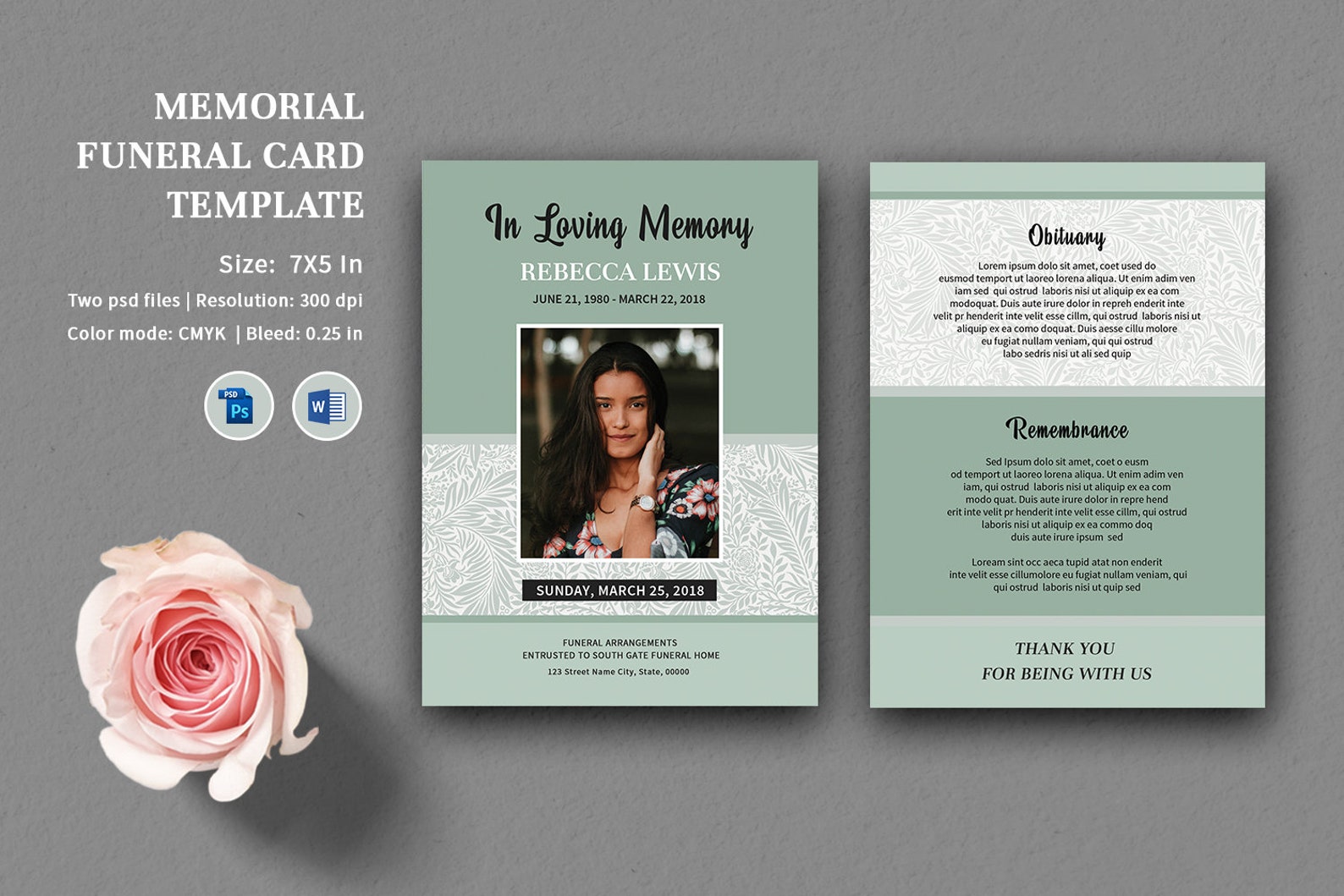 Funeral Program Template 5x7 Funeral Card Template | Etsy