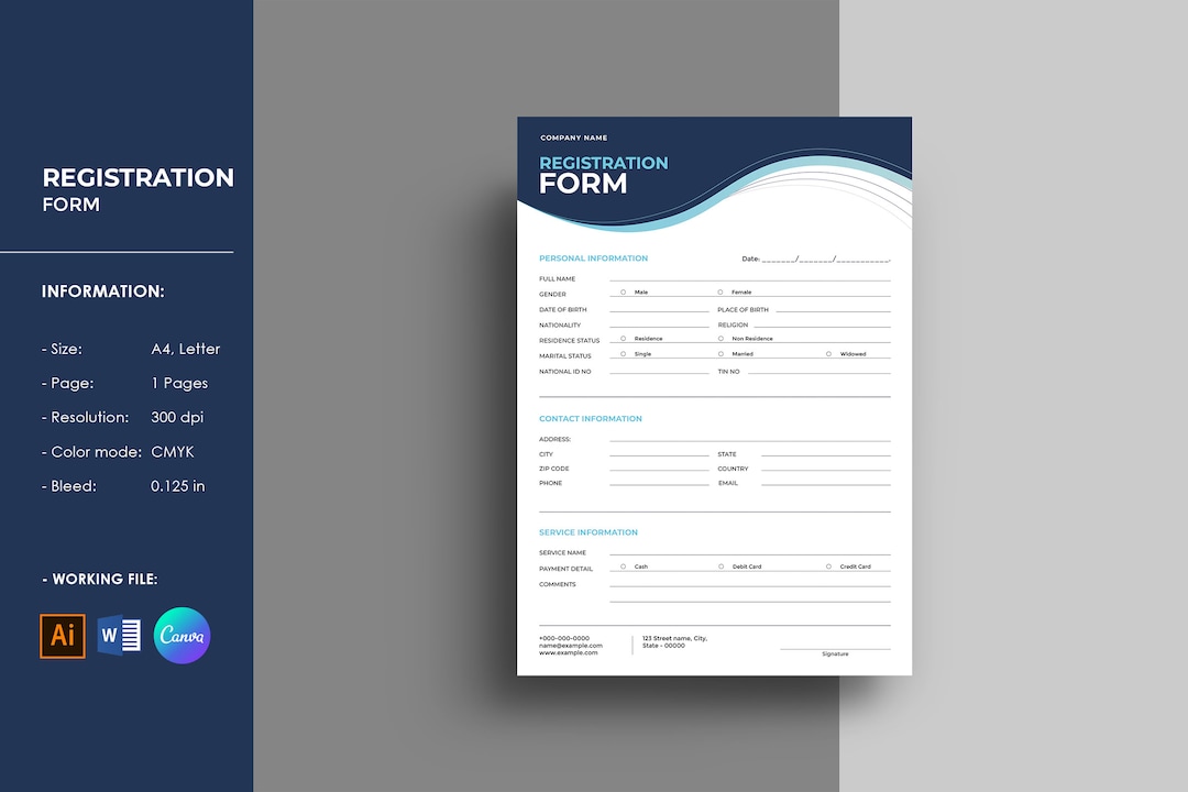 Registration Form Template, Editable Membership Form, Business Document ...