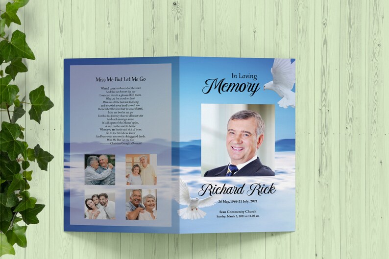 Heaven Dove Funeral Program Template Obituary Template - Etsy