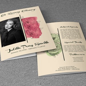 Vintage Funeral Program Template: Bifold Obituary (digital Download) - Etsy