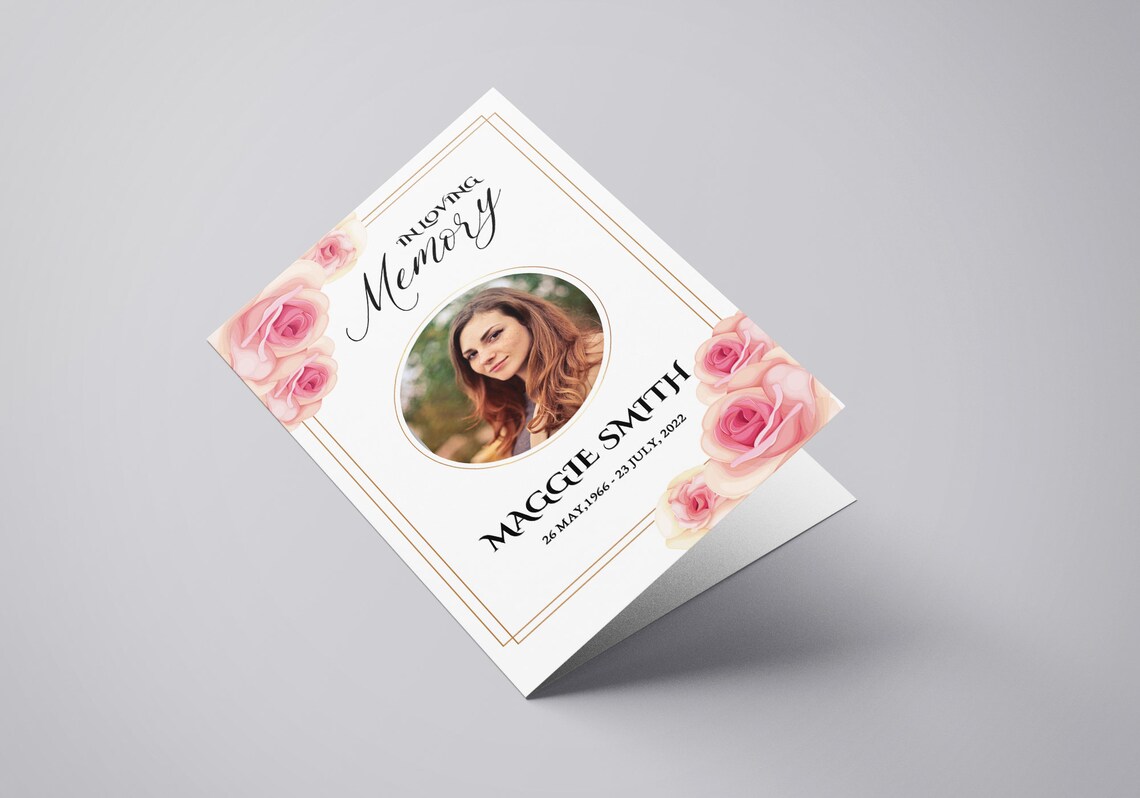 Floral Rose Funeral Program Template Printable Obituary - Etsy