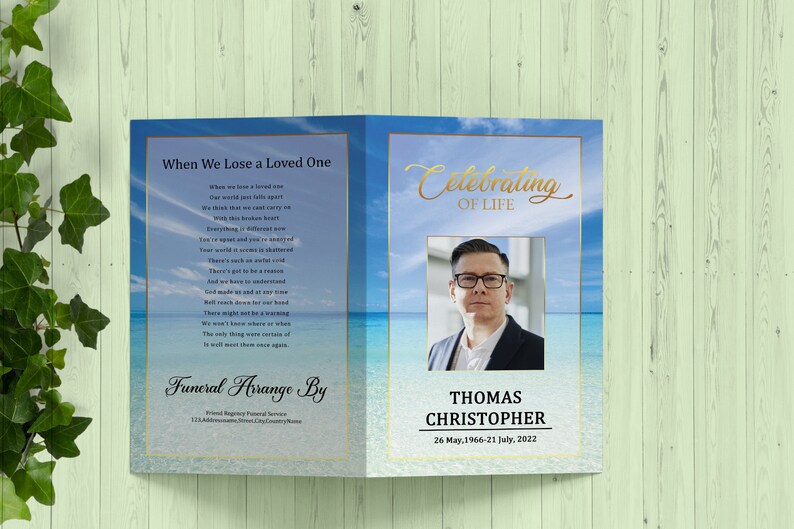 Printable Funeral Program Template Blue Ocean Obituary - Etsy