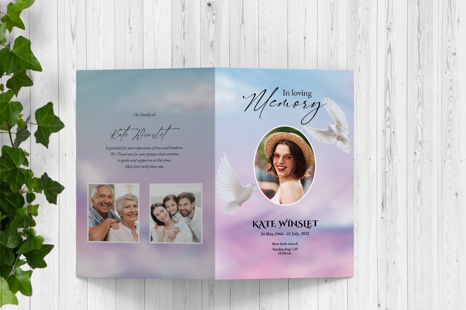 Heavenly Dove Funeral Program Template Obituary Template - Etsy