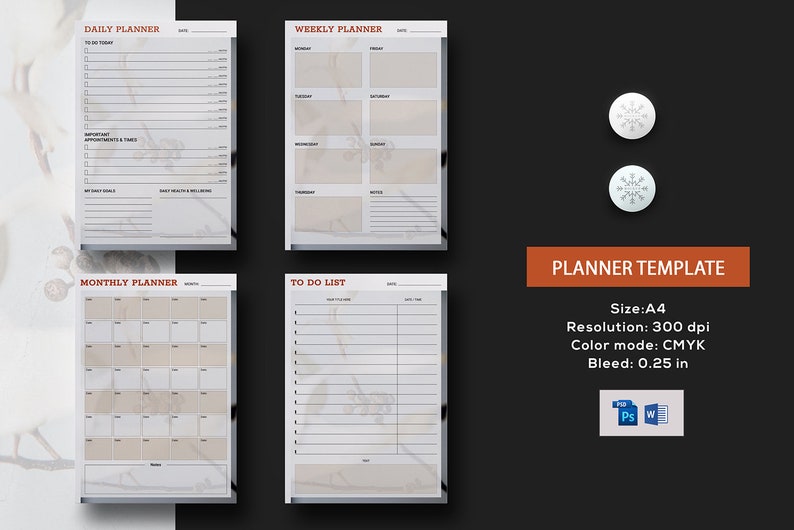 Planner Template | Printable Daily Weekly Planner Pages | Ms Word, Photoshop & JPG Files - Etsy