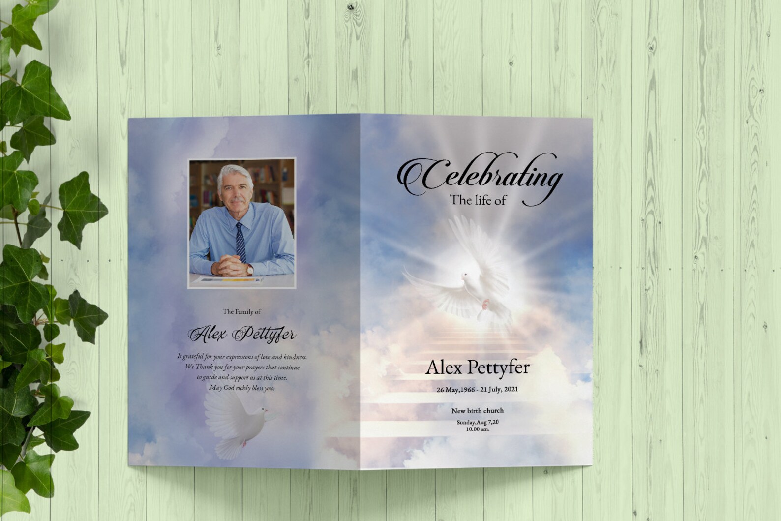 Heaven Dove Funeral Program Template Printable Obituary | Etsy