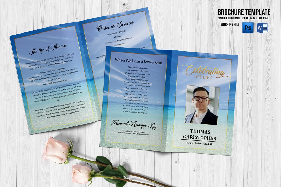 Printable Funeral Program Template Blue Ocean Obituary Template Ms Word ...
