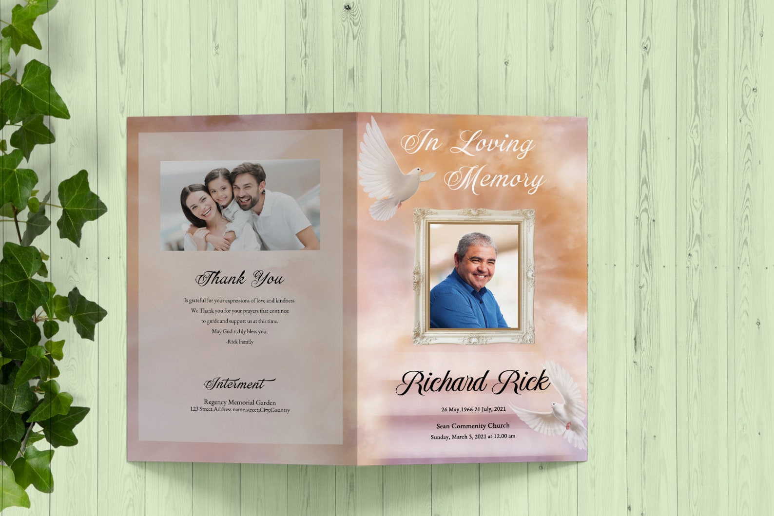 Heaven Dove Funeral Program Template Printable Obituary - Etsy