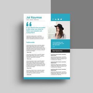 Speaker One Sheet Template, Printable Photoshop , MS Word and Canva ...