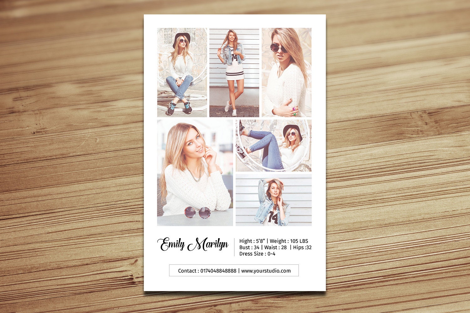 Modeling Comp Card Template Fashion Model Comp Card | Etsy