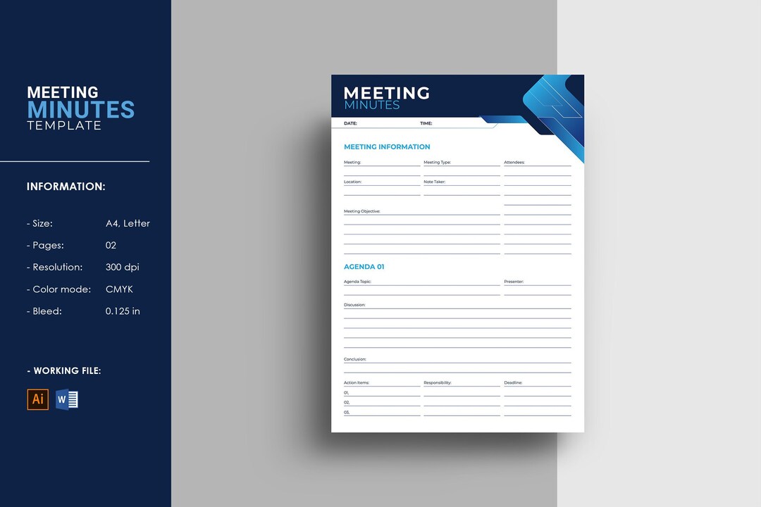 Professional Meeting Minutes Template Easy & Editable Format, Meeting ...