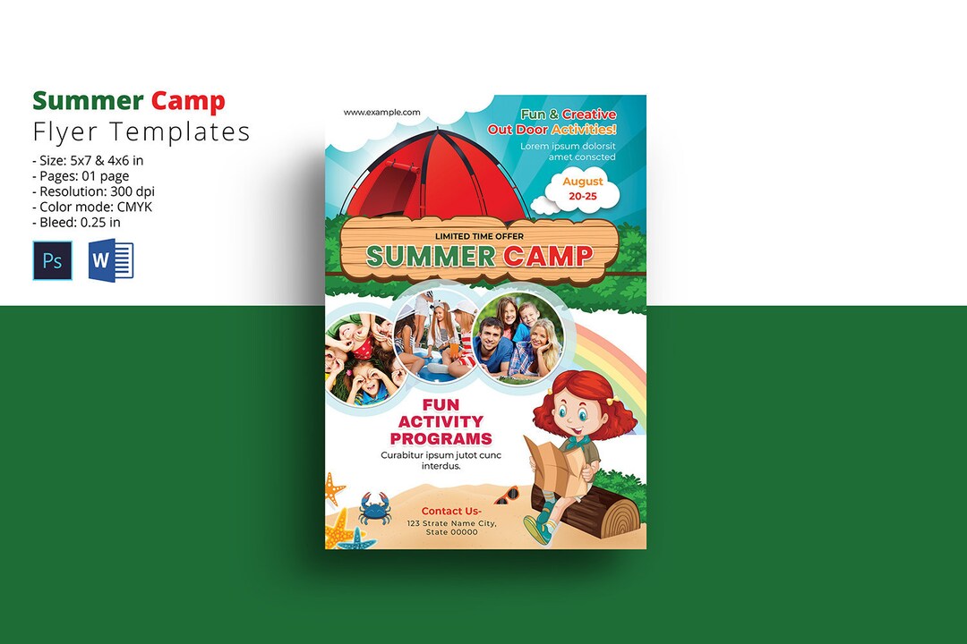 Kids Summer Camp Flyer Template, Kids School Fest Flyer | MS Word ...