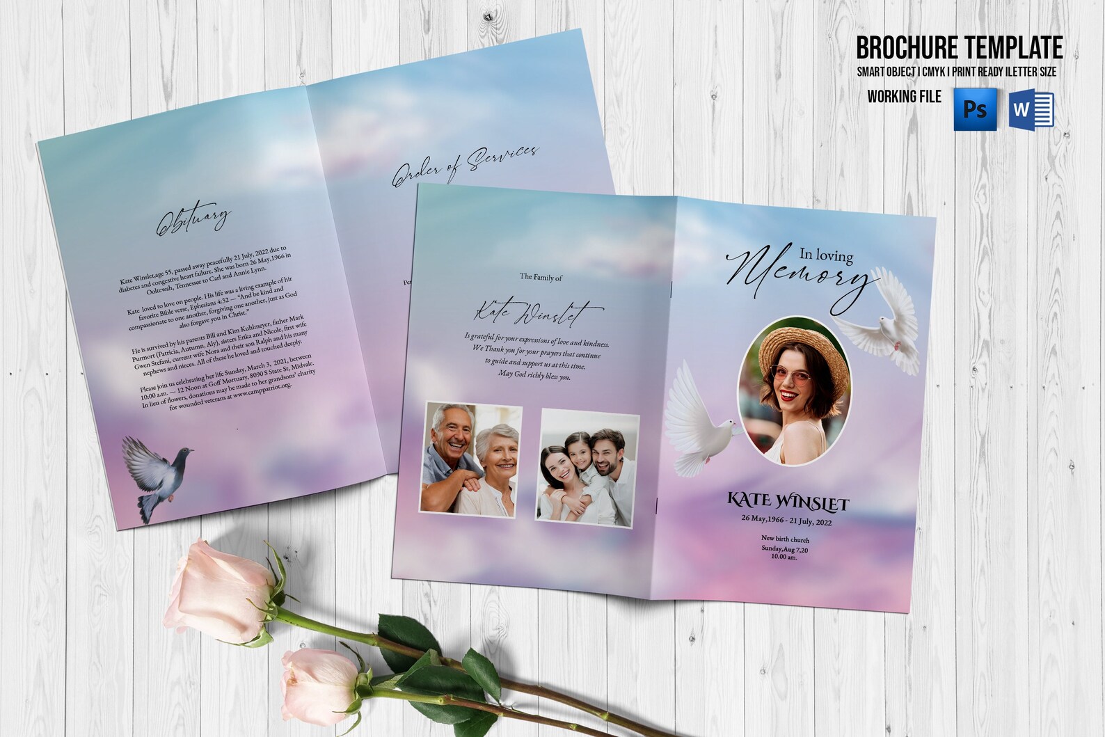 Heavenly Dove Funeral Program Template Obituary Template - Etsy